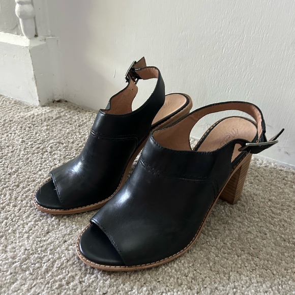 Madewell | Shoes | Madewell The Marie Black Leather Peep Toe 4 Inch ...